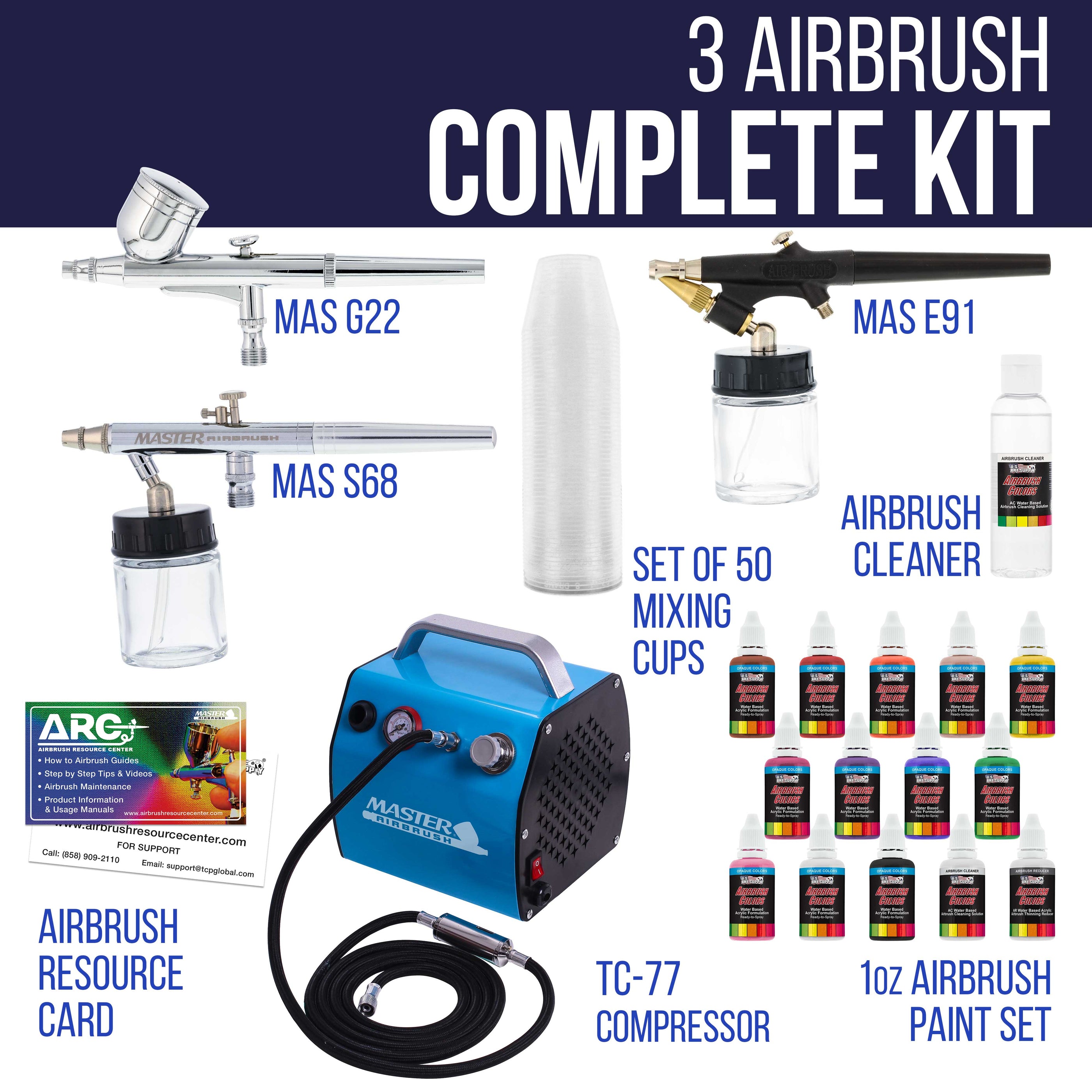 3 Airbrush Kit with Compact Airbrush Compressor, 12 Color Paint Set — U ...
