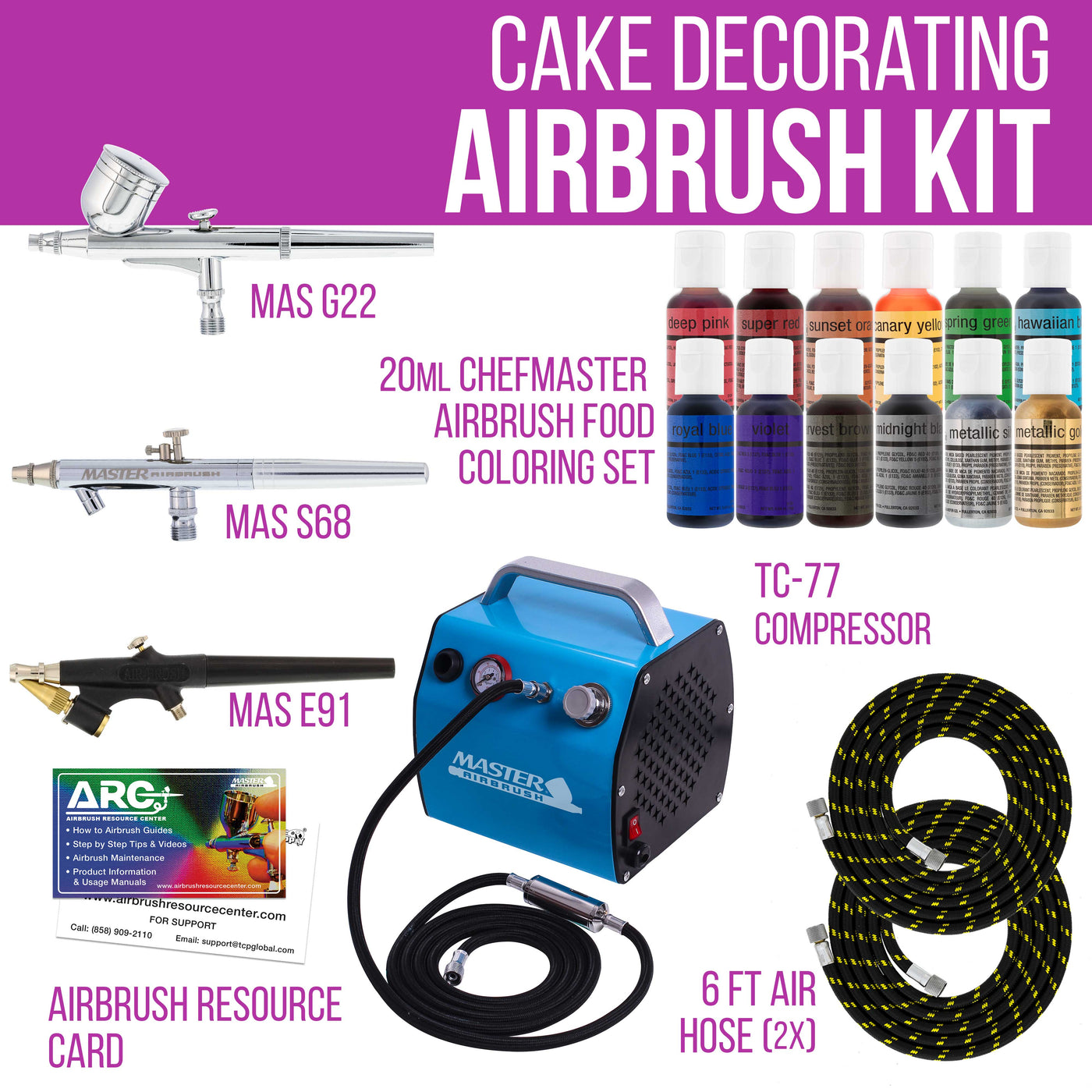 Cake Decorating 3 Airbrush Kit with Quiet Compressor 12 Color Food Set ...