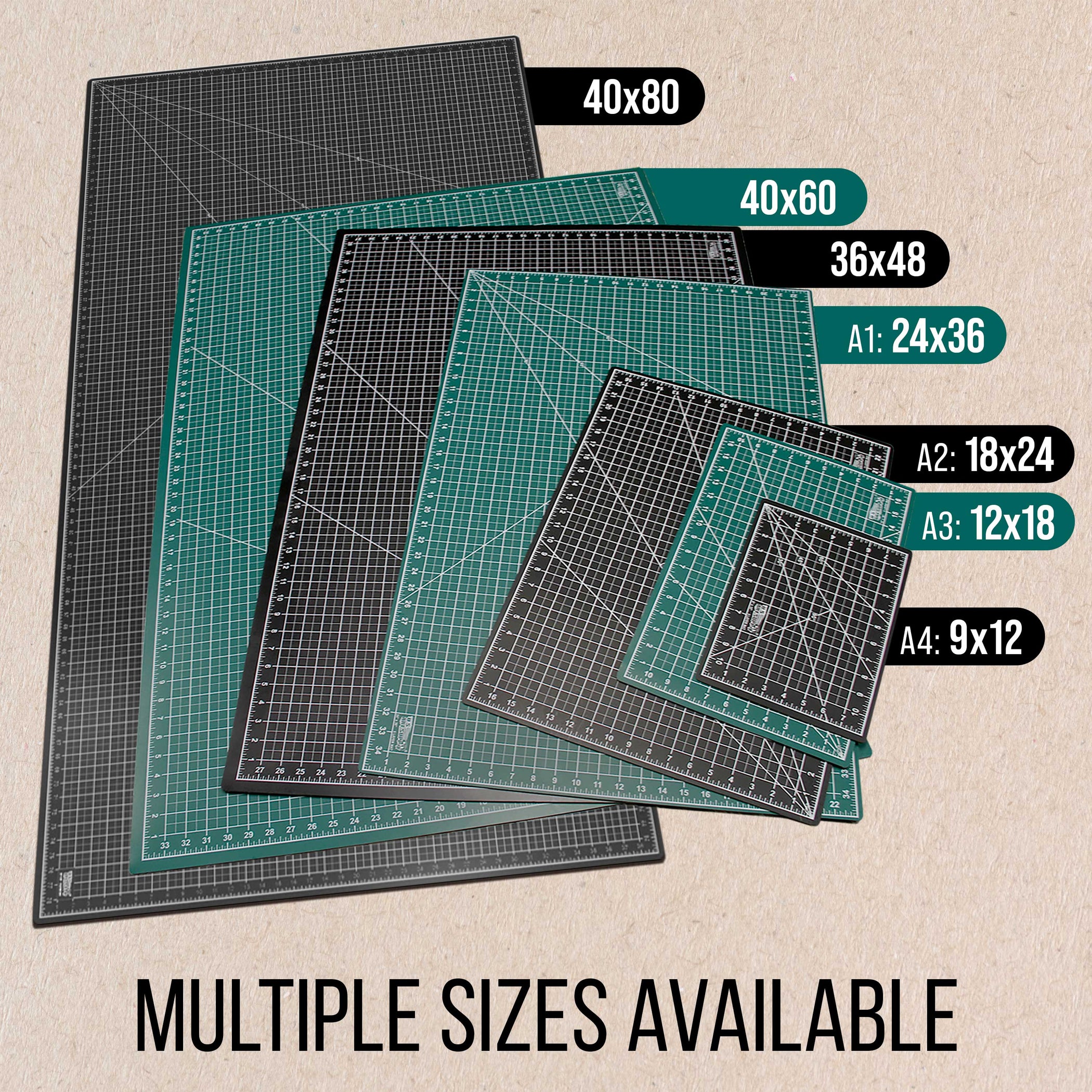 40 In. X 60 In. 5-Ply Cutting Mat, Green/Black — U.S. Art Supply