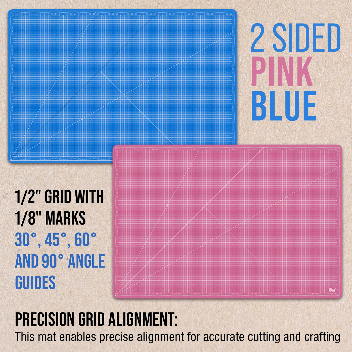 40 In. X 60 In. 5-Ply Cutting Mat, Pink/Blue — U.S. Art Supply