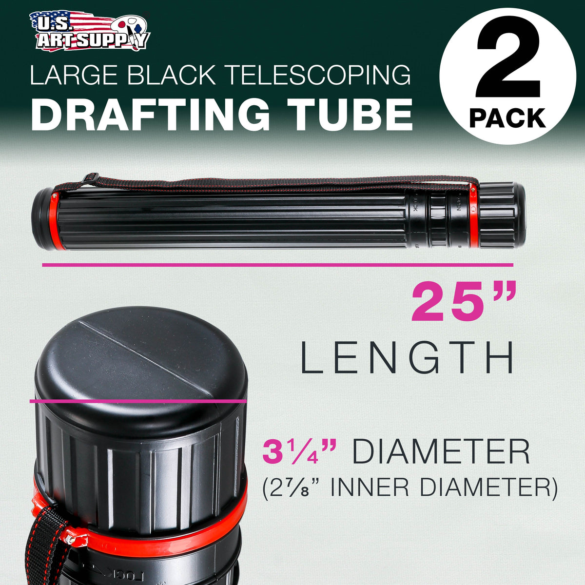 Black Telescoping Drafting Tube (Pack of 2) - 3-1/4" Outside/2-7/8" In ...