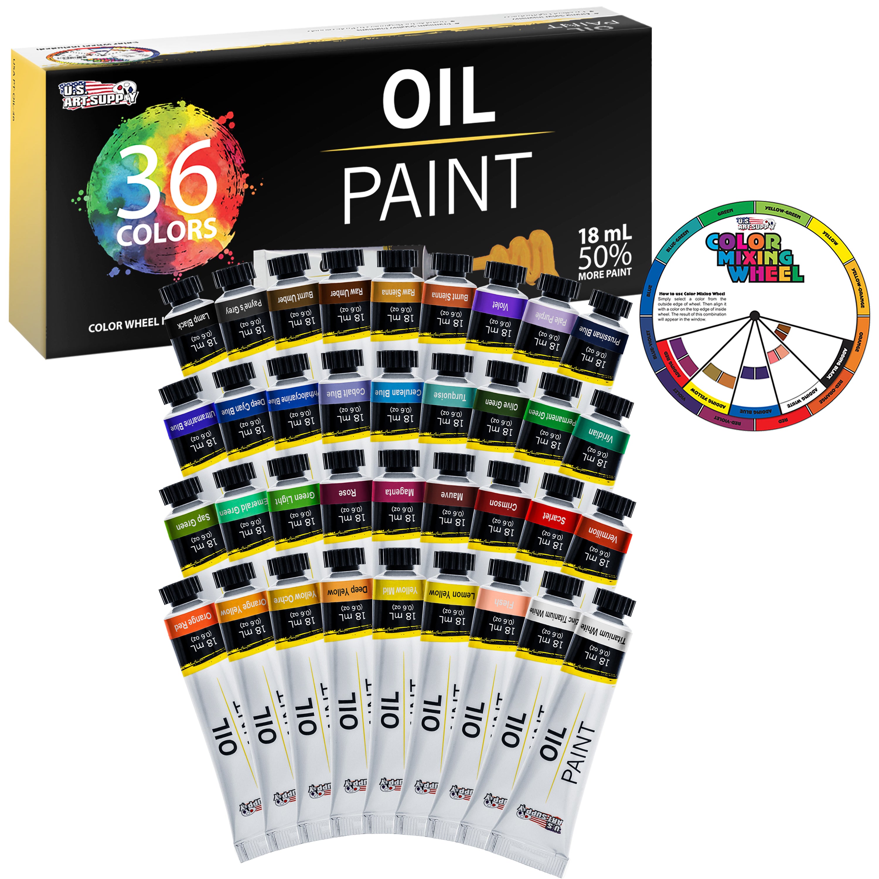 36 Color Art Oil Paint In Large 18Ml Tubes Bonus Color Mixing Wheel — U ...